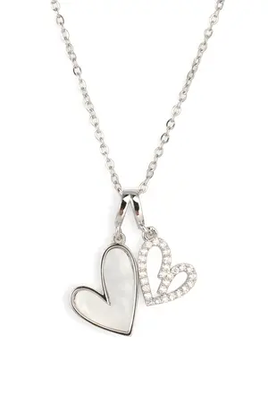 MINT & LILY Mother Of Pearl & Pave Hearts Necklace - Silver