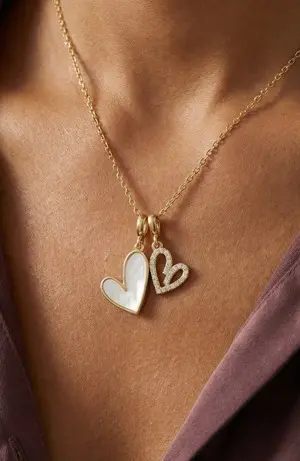 MINT & LILY Mother Of Pearl & Pave Hearts Necklace - Silver