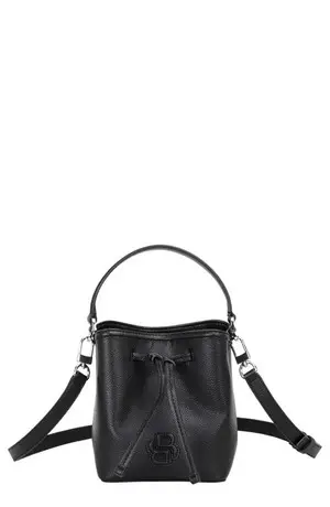 BOSS Anett Small Faux Leather Drawstring Bag - Black