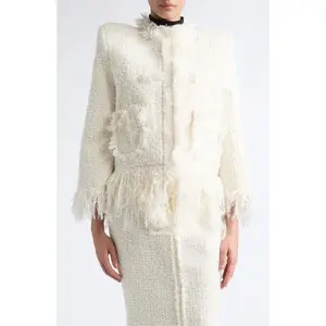 Matieres Fecales Fringe Tweed Jacket - Tofu