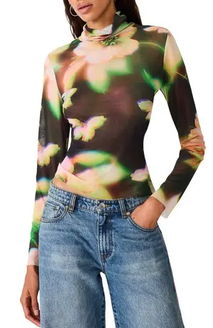 Steve Madden Fiona Mock Neck Mesh Top - Glow