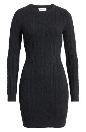 OPEN EDIT Cable Knit Long Sleeve Minidress
