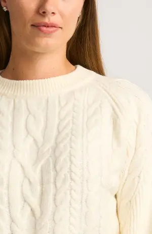 Halogen Mixed Cable Raglan Sweater - Vanilla Ice