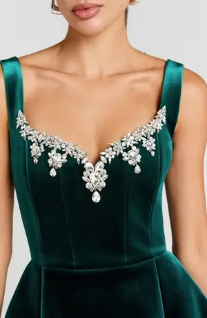 NADINE MERABI Blair Crystal Embellished Velvet Minidress