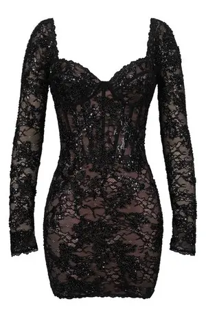 House Of Cb Lucelle Embellished Lace Minidress