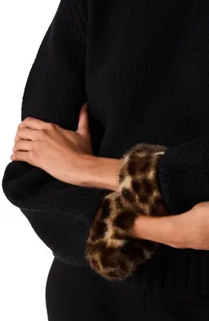 Steve Madden Orion Mock Neck Sweater With Faux Fur Cuffs