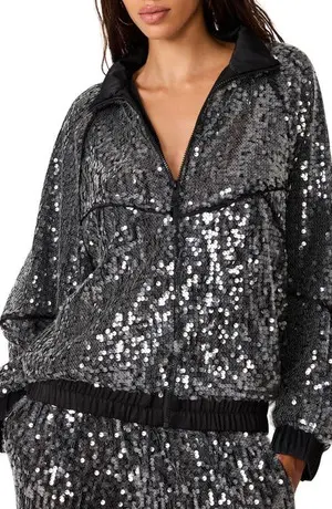 Steve Madden Jacey Sequin Bomber Jacket - Black Sequin