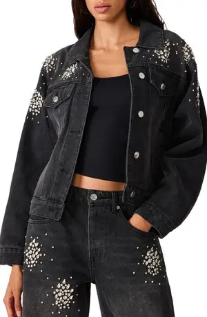 Steve Madden Clarke Embellished Denim Jacket - Washed Black
