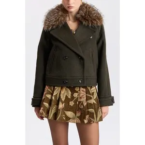 Avec Les Filles Faux Fur Collar Cropped Peacoat
