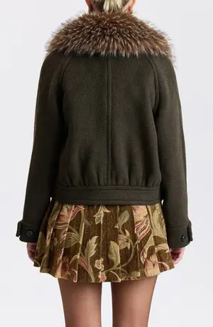 Avec Les Filles Faux Fur Collar Cropped Peacoat