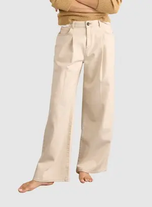 Baukjen Maria Pleated Front Wide Leg Jeans - Ecru