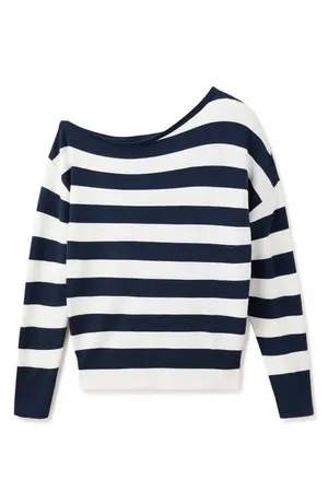 MANGO Asymmetrical Neckline Striped Sweater