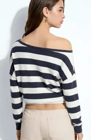 Mango Asymmetrical Neckline Striped Sweater