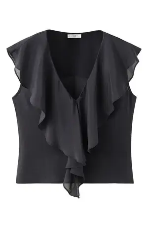 Mango Ruffled Chiffon Blouse - Charcoal