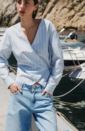 Mango Striped V-neck Top