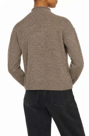 Vince Camuto Floral Embroidered Mock Neck Sweater - Medium Brown