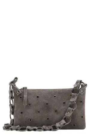 Mango Leather Eyelets Shoulder Bag - Grey