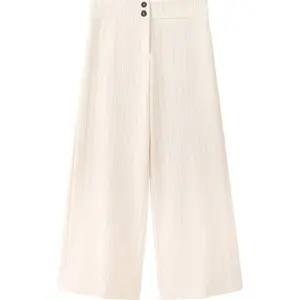 Mango Low Waist Straight Pinstripe Trousers - Off White