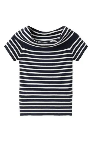 Mango Striped Boat Neck Knit Top - Navy