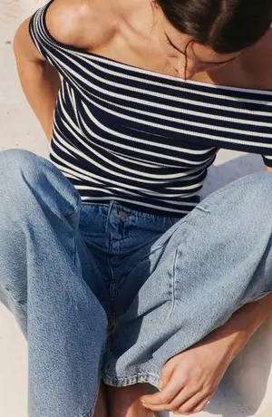 Mango Striped Boat Neck Knit Top