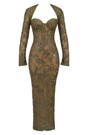 House Of Cb Lucelle Embellished Lace Maxi Dress