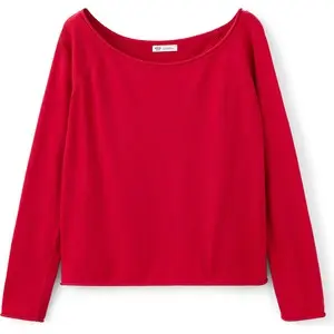 Mango Cotton Boat Neck Sweater - Red