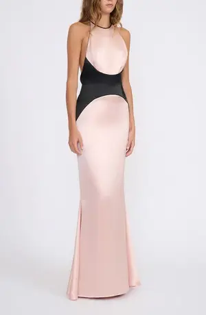 Staud Katalina Halter Neck Satin Gown