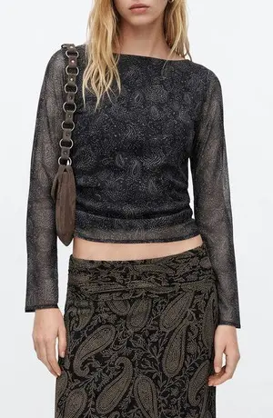 Mango Paisley Chiffon Boat Neck Top