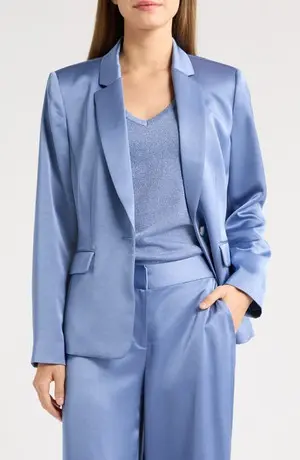 TAHARI ASL Peak Lapel Satin Blazer - Blue Frost