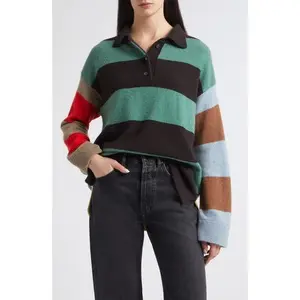 &daughter Torin Colorblock Stripe Long Sleeve Lambswool Polo Sweater - Multi Stripe