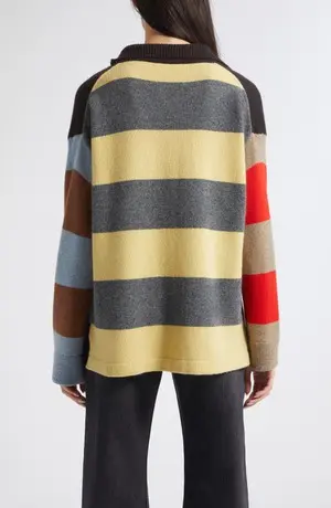 &daughter Torin Colorblock Stripe Long Sleeve Lambswool Polo Sweater