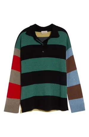 &daughter Torin Colorblock Stripe Long Sleeve Lambswool Polo Sweater