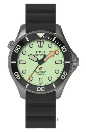 Timex® Deepwater Meridian 300 Hev Automatic Rubber Strap Watch