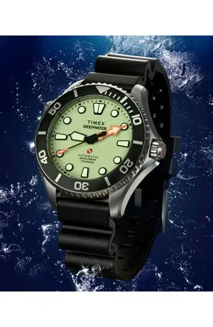 Timex® Deepwater Meridian 300 Hev Automatic Rubber Strap Watch