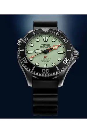 Timex® Deepwater Meridian 300 Hev Automatic Rubber Strap Watch