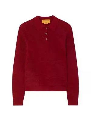 Guest In Residence Shrunken Waffle-knit Polo-collar Jumper