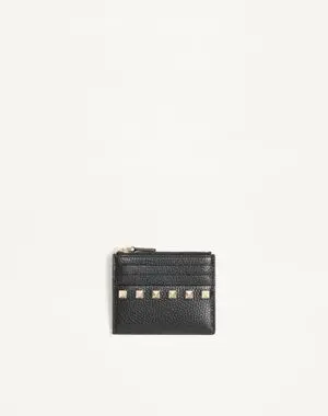 Valentino Garavani Rockstud Grainy Calfskin Cardholder With Zip