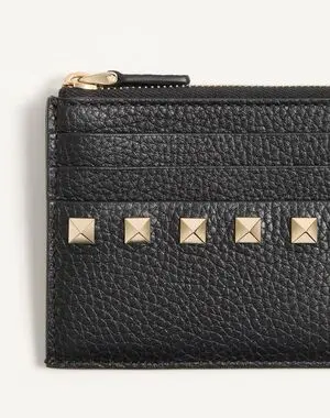 Valentino Garavani Rockstud Grainy Calfskin Cardholder With Zip