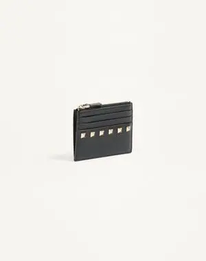 Valentino Garavani Rockstud Grainy Calfskin Cardholder With Zip