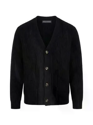 DANIELE ALESSANDRINI Ribbed-knit V-neck Cardigan - Black
