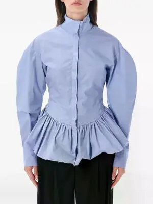 THELATEST Elaine Peplum-hem Puff-sleeve Shirt - Blue