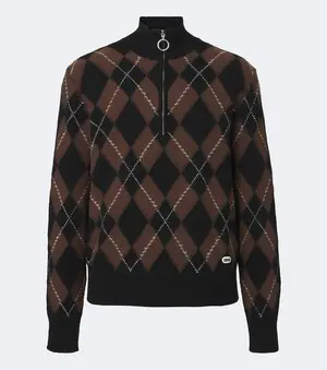 AMI Paris Argyle Virgin Wool Half-zip Sweater