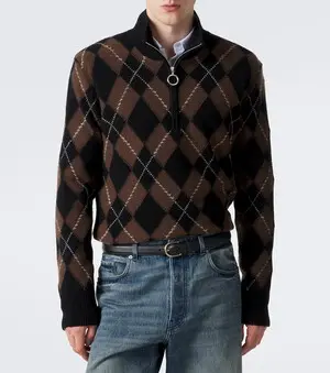 AMI Paris Argyle Virgin Wool Half-zip Sweater