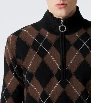 AMI Paris Argyle Virgin Wool Half-zip Sweater