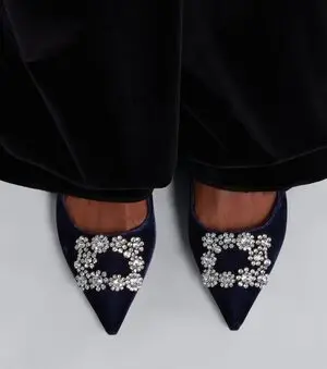 ROGER VIVIER Flower Strass Velvet Ballet Flats