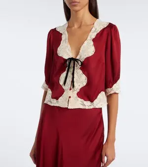 Rixo Ursula Lace-trimmed Satin Blouse