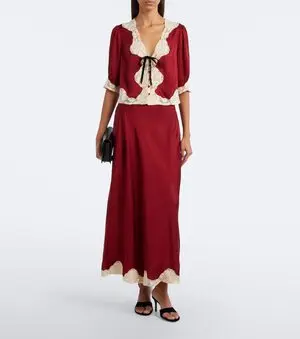 Rixo Ursula Lace-trimmed Satin Blouse