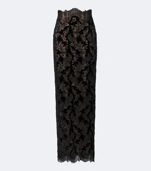 Costarellos Latta Embellished Velvet And Lace Maxi Skirt - Black