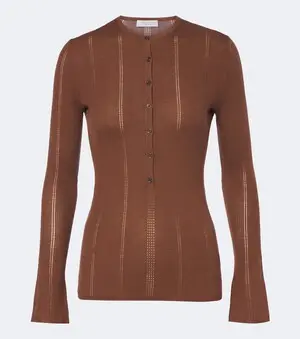 Gabriela Hearst Olea Pointelle Wool Henley Shirt - Brown
