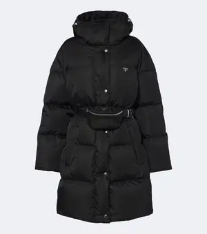Prada Belted Hooded Re-nylon Down Coat - Black